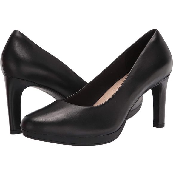 Clarks | Shoes | Clarks Womens Ambyr Joy Black Leather Platform Pump 8m ...